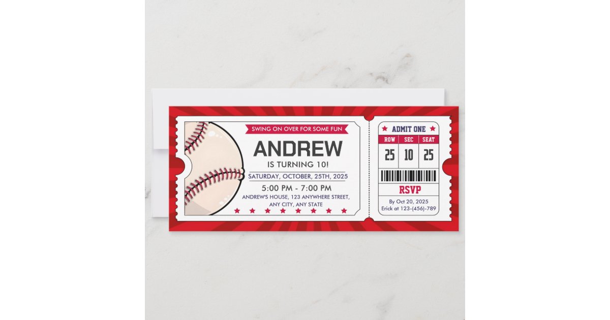 Personal Baseball Ticket Invitation | Zazzle