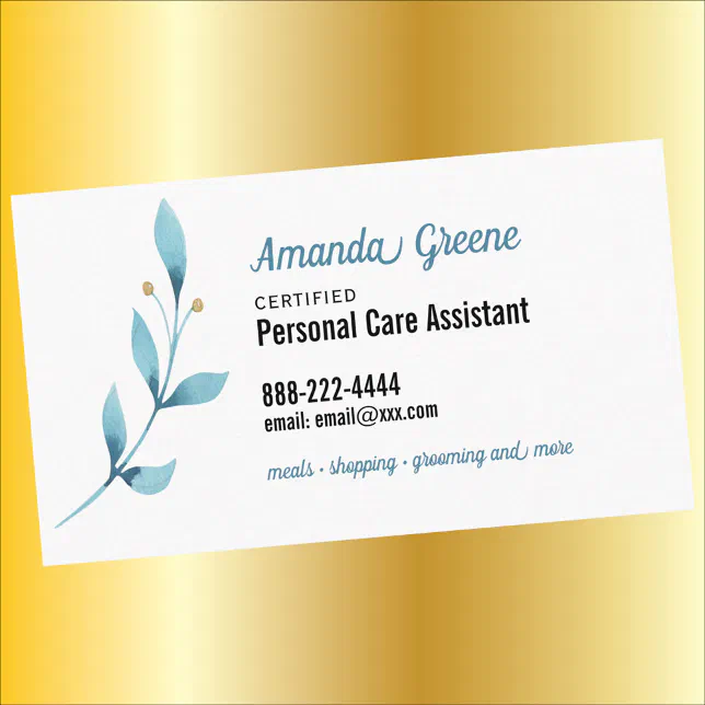 Personal Care Assistant caregiver Business Card | Zazzle