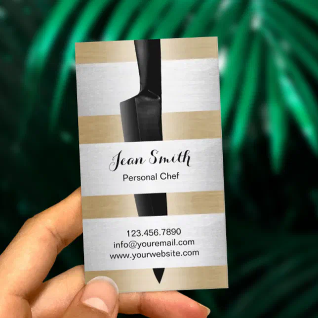 Personal Chef Catering Black Knife Gold Silver Business Card | Zazzle