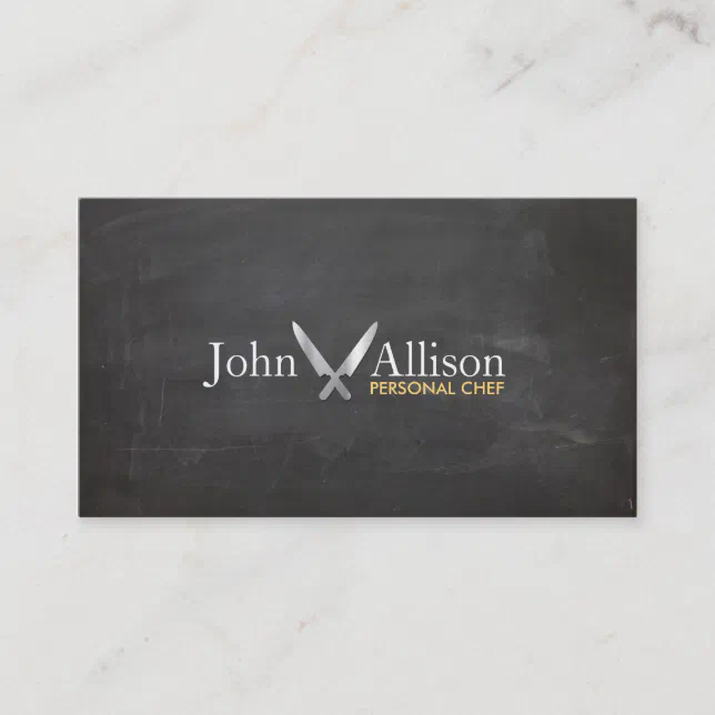 Personal Chef, Chef Knife, Catering Chalkboard Business Card | Zazzle