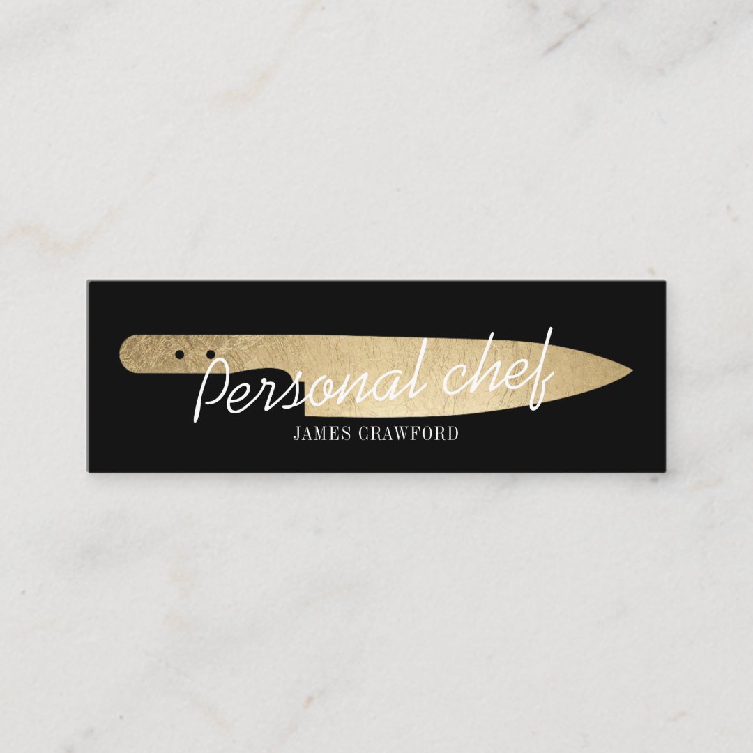 Personal chef chic gold knife minimalist catering mini business card ...