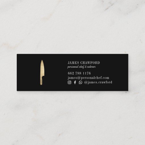 Personal chef chic gold knife minimalist catering mini business card ...