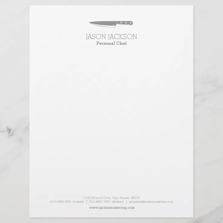 Personal chef knife logo catering business letterhead | Zazzle