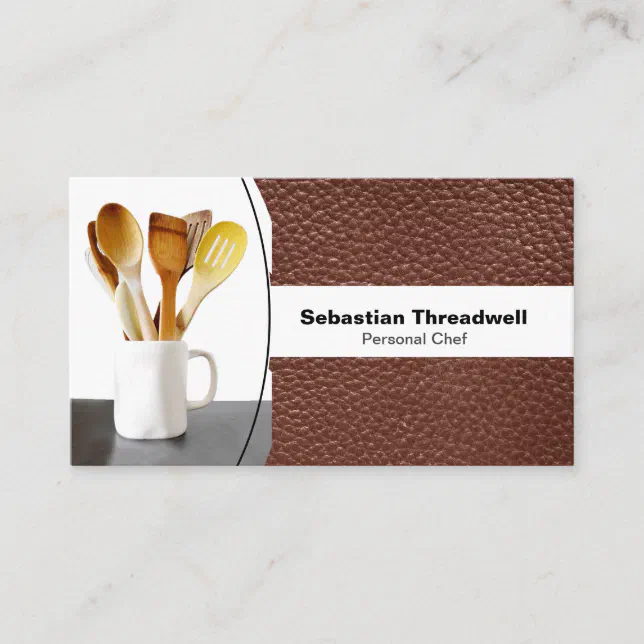 Personal Chef Leather Custom Photo QR Code Business Card | Zazzle