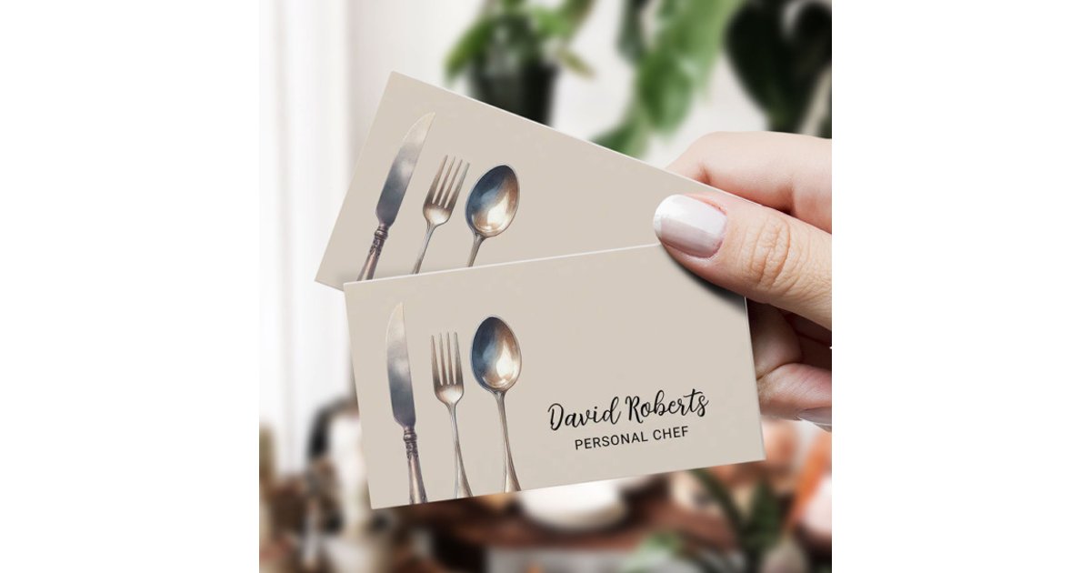 Personal Chef Restaurant Catering Elegant Cream Business Card | Zazzle