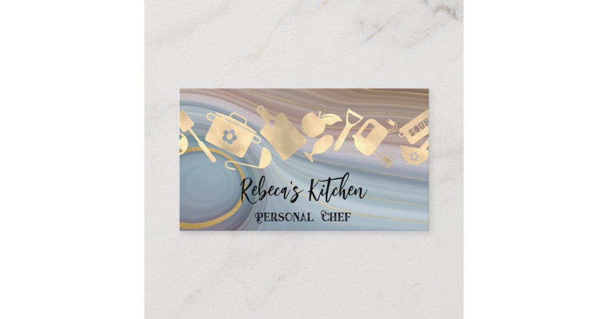 Personal Chef Restaurant Catering Logo QR Code Blu Business Card | Zazzle