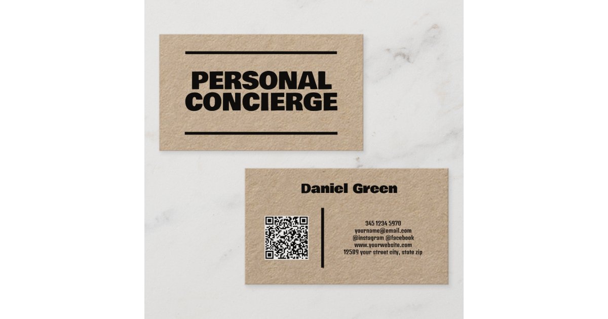Personal Concierge QR Kraft Business Card | Zazzle