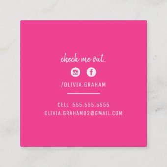 PERSONAL CONTACT bold border hot pink gold glitter Square Business Card ...