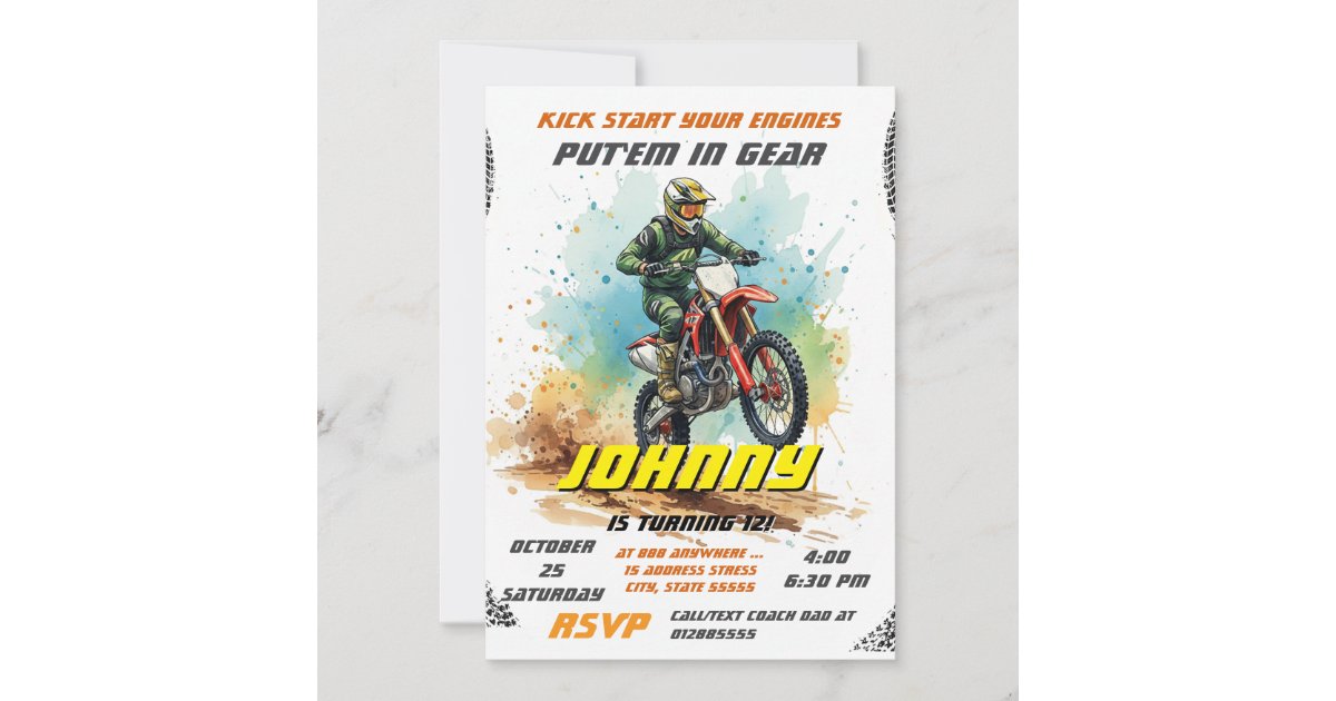 Personal Dirt Bike Motocross Birthday Party Invitation | Zazzle