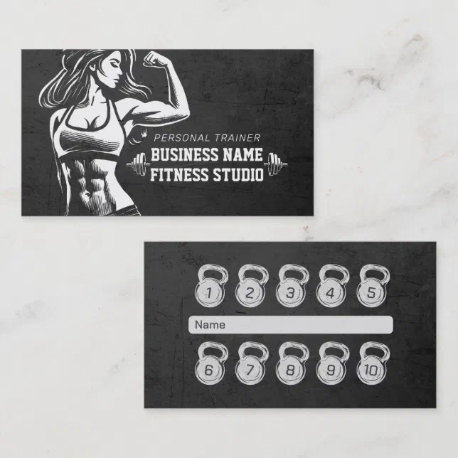 Personal Fitness Trainer Loyalty Punch Kettlebell Business Card | Zazzle