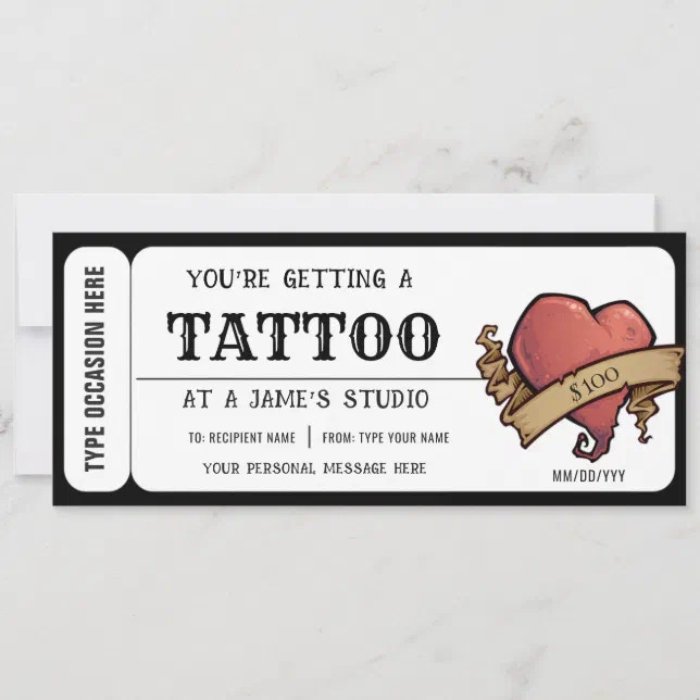 Personal Heart Tattoo Ticket Gift Certificate Invitation | Zazzle