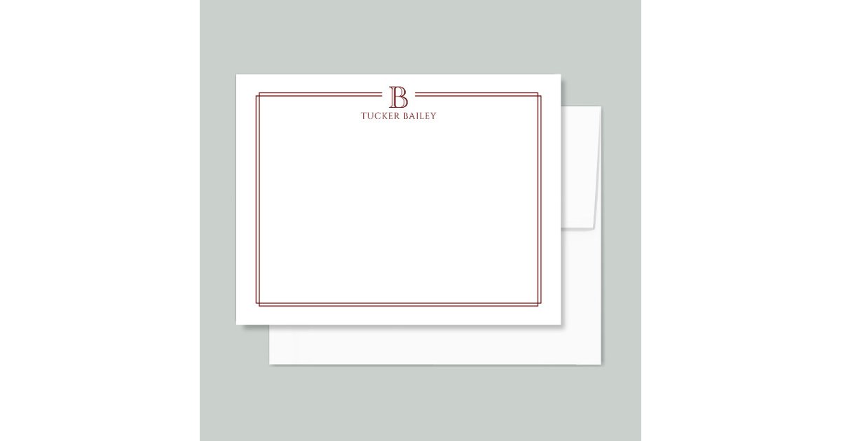 Personal Monogram Initial Stationery Dark Red Note Card | Zazzle