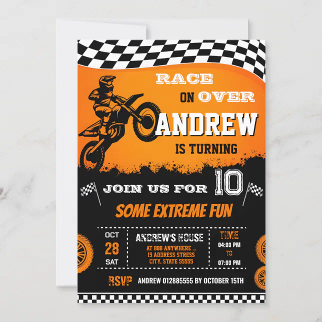 Personal Motocross Dirt Bike for boy Birthday Invitation | Zazzle