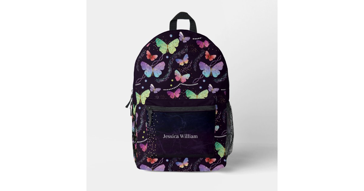 Personal Name Elegant Purple Bright Butterflies Printed Backpack | Zazzle