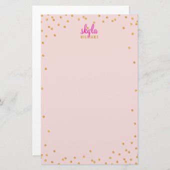 PERSONAL NOTE mini spot confetti gold glitter pink Stationery | Zazzle