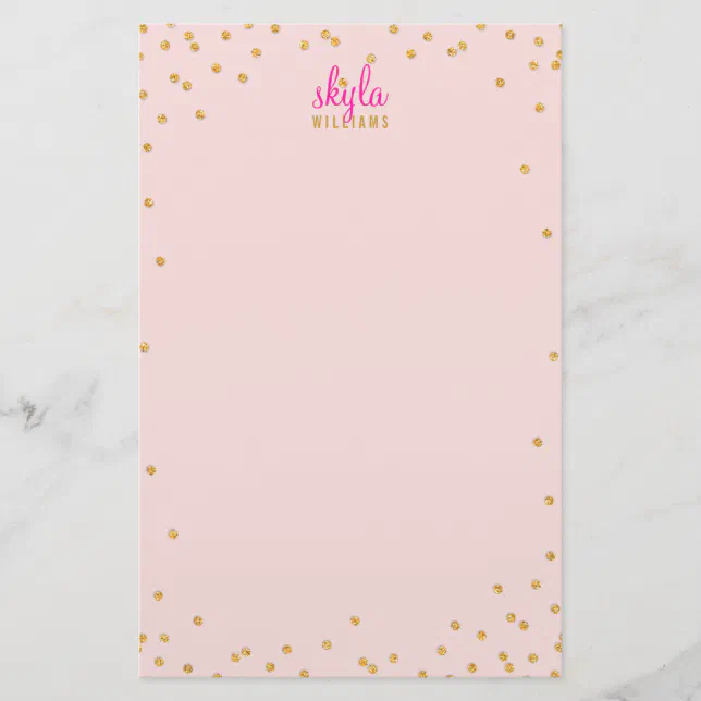 PERSONAL NOTE mini spot confetti gold glitter pink Stationery | Zazzle