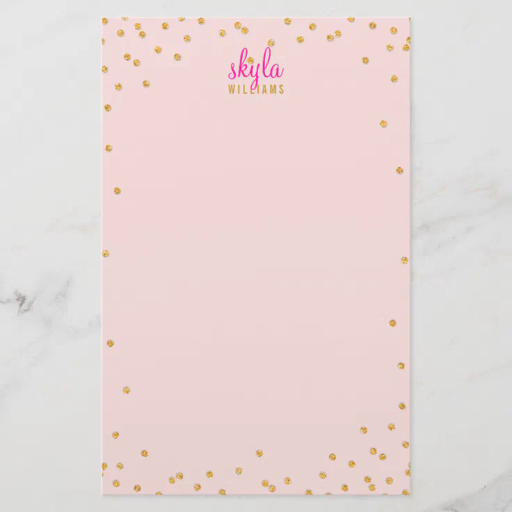 PERSONAL NOTE mini spot confetti gold glitter pink Stationery | Zazzle