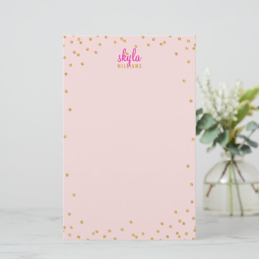 PERSONAL NOTE mini spot confetti gold glitter pink Stationery | Zazzle