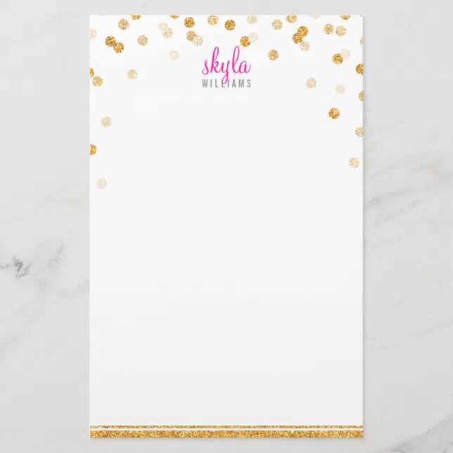 PERSONAL NOTE polka dot confetti bold gold glitter Stationery | Zazzle