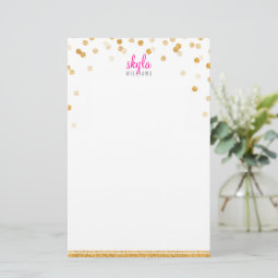 PERSONAL NOTE polka dot confetti bold gold glitter Stationery | Zazzle