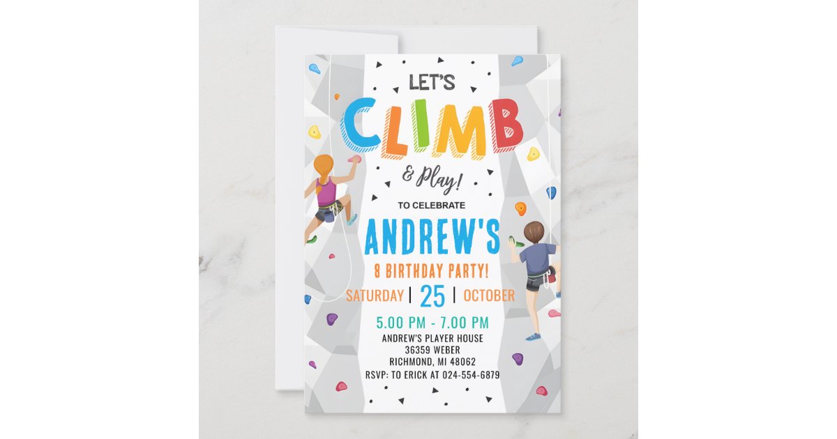 Personal Rock Climbing Birthday Party Invitation | Zazzle