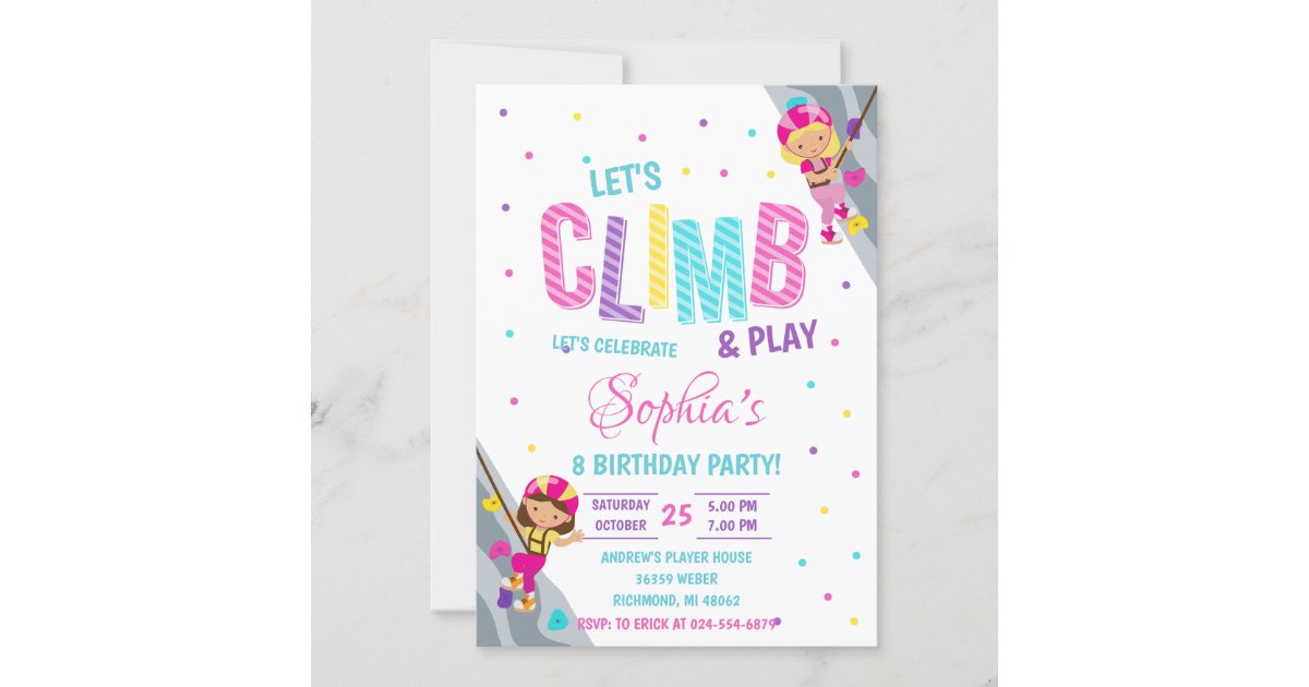 Personal Rock Girl Climbing Birthday Party Invitation | Zazzle