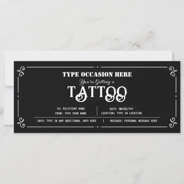 Personal Tattoo Gift Voucher CERTIFICATE Invitation | Zazzle