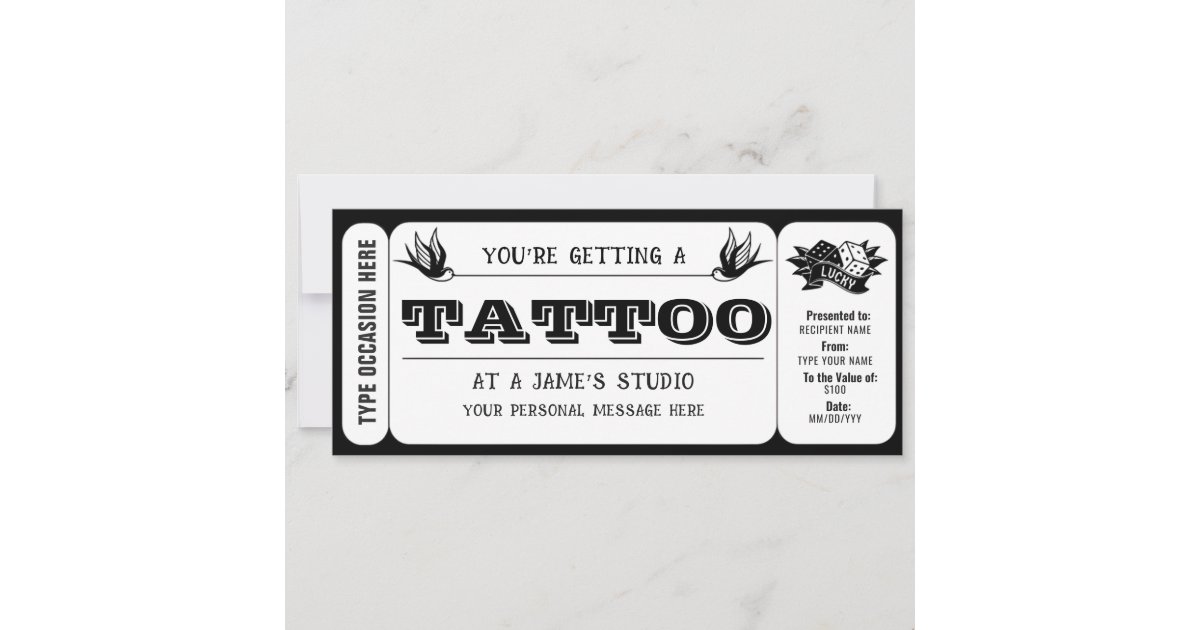 Personal Tattoo Ticket Gift Certificate Template | Zazzle