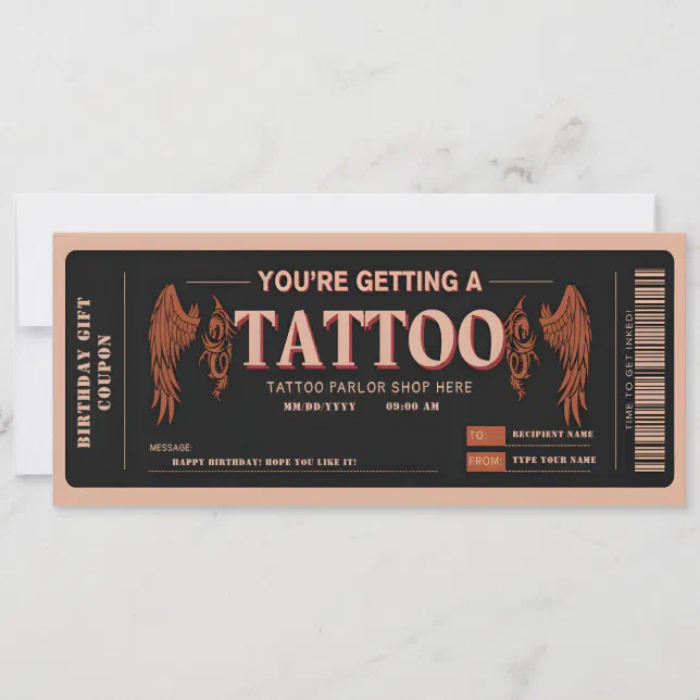 Personal Tattoo voucher ticket Invitation | Zazzle