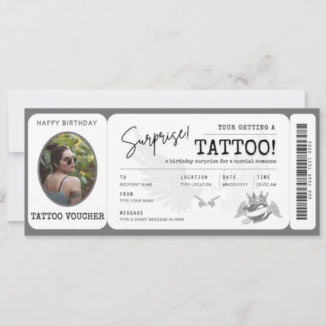 Personal Tattoo voucher ticket with photo Invitation | Zazzle