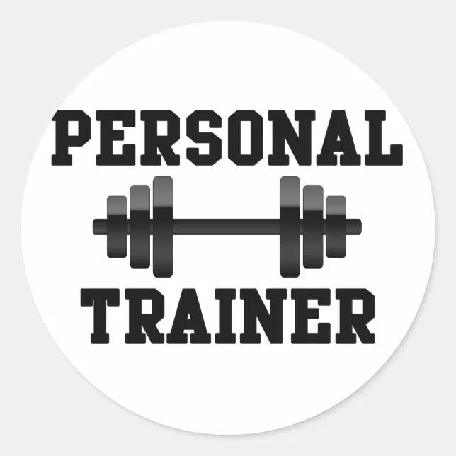 Personal Trainer Black and White Dumbell Training Classic Round Sticker ...