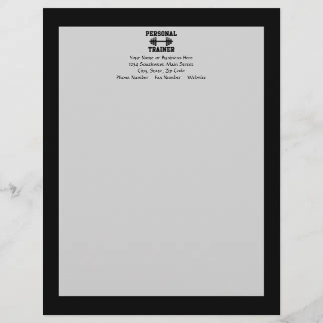 Personal Trainer Black and White Dumbell Training Letterhead | Zazzle