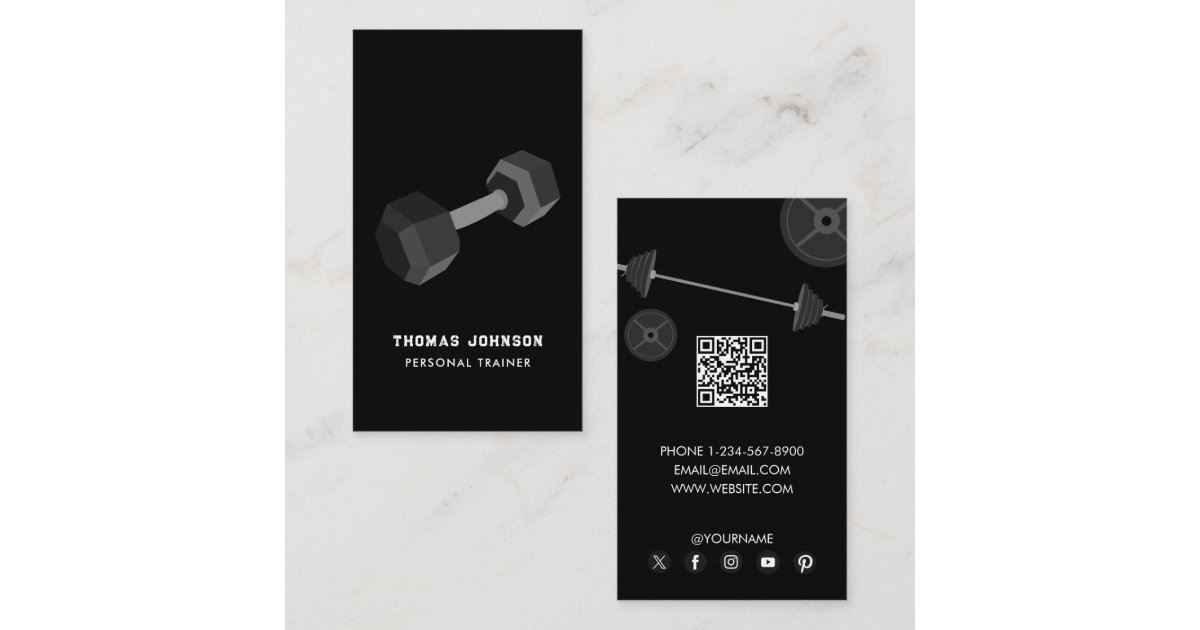 Personal Trainer Fitness Dumbbell QR Code Business Card | Zazzle