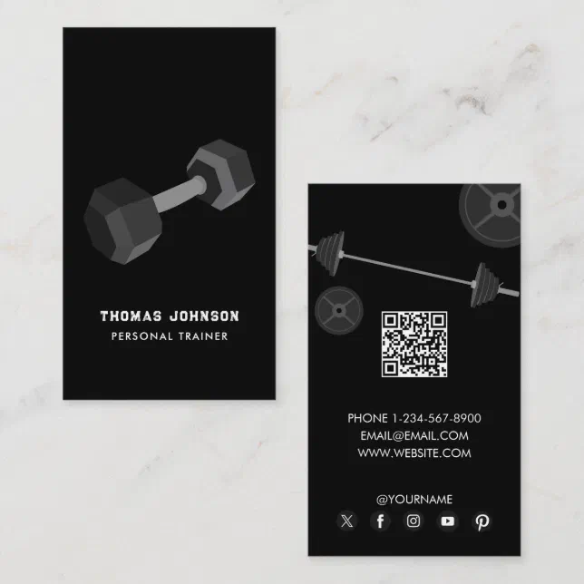 Personal Trainer Fitness Dumbbell QR Code Business Card | Zazzle