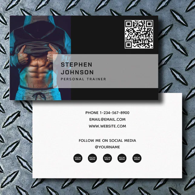 Personal Trainer Fitness QR Code Social Media Icon Business Card | Zazzle