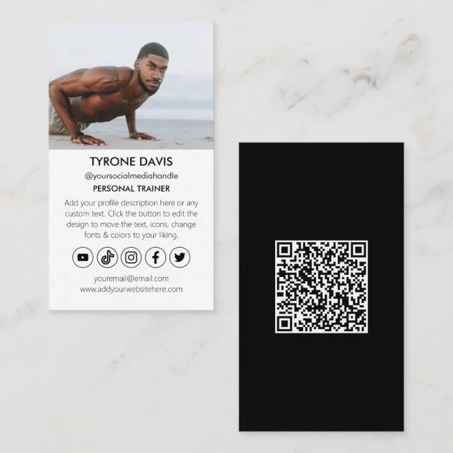 Personal Trainer Fitness Qr Code Social Media Icon Business Card | Zazzle