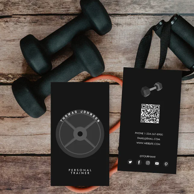 Personal Trainer Fitness Weight Plate Dumbbell Business Card | Zazzle