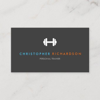 PERSONAL TRAINER LOGO with BLUE and ORANGE TEXT Business Card | Zazzle