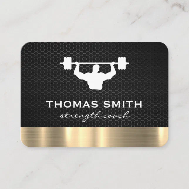 Personal Trainer Metallic Gold Trim Business Card | Zazzle
