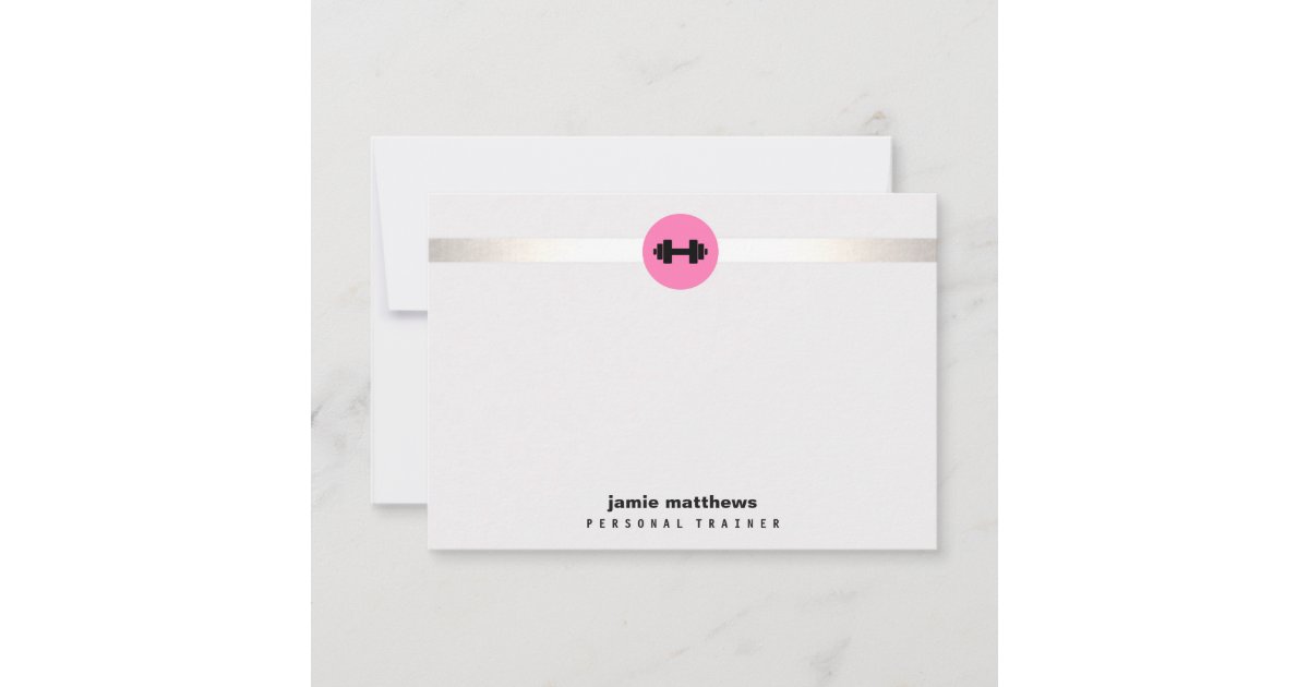Personal Trainer Pink Dumbbell Logo Fitness Note Card | Zazzle