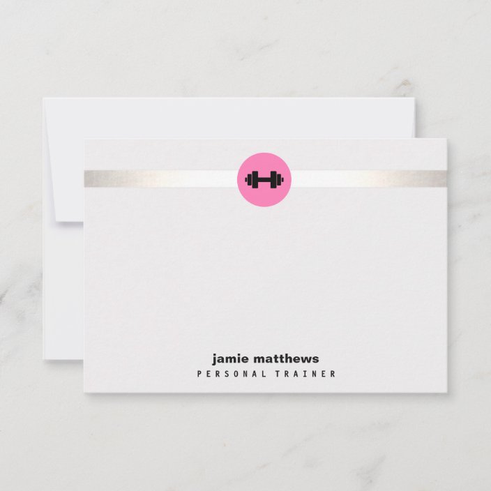 Personal Trainer Pink Dumbbell Logo Fitness Note Card | Zazzle.com