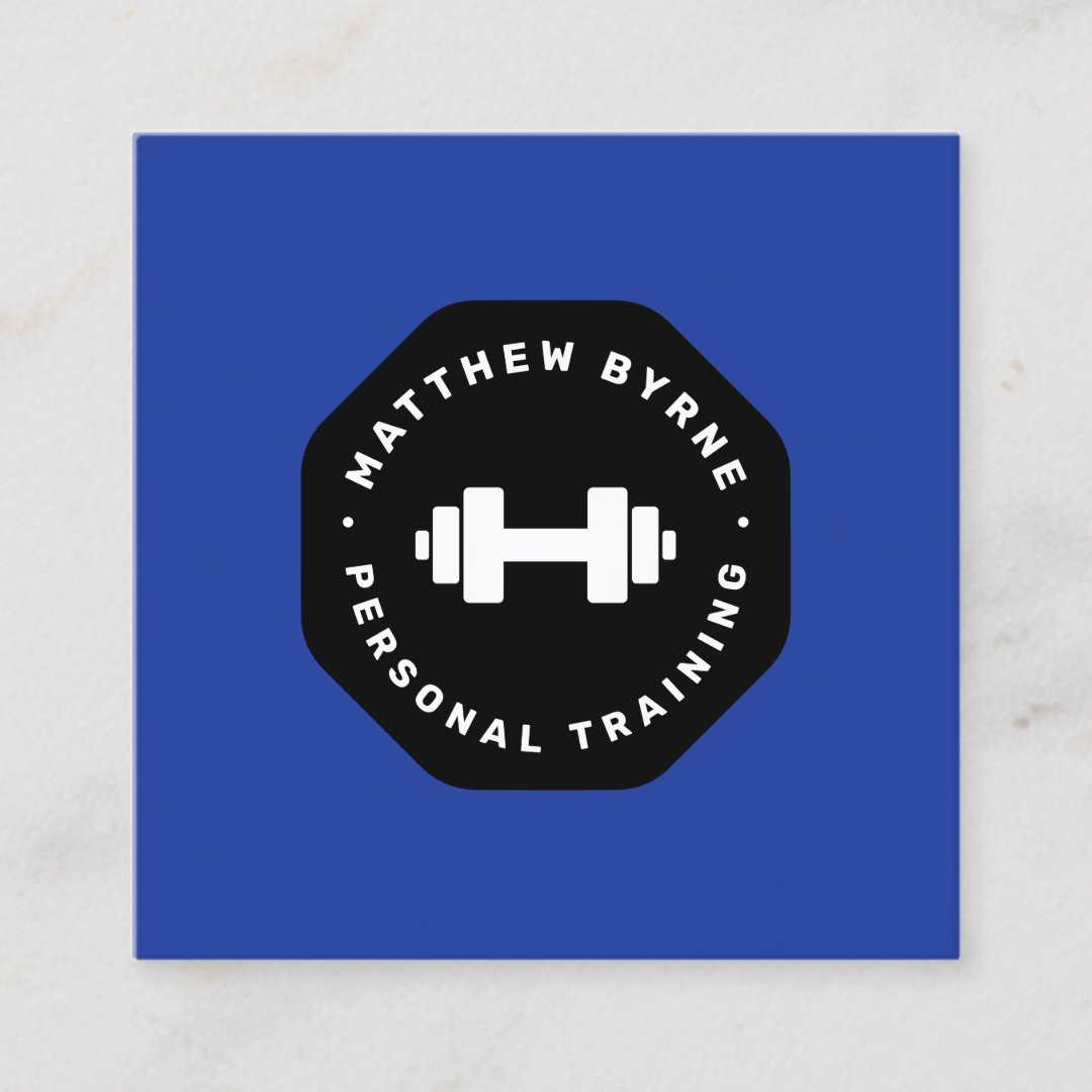 Personal Trainer Training Blue Emblem Square Business Card | Zazzle