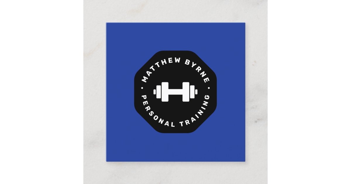 Personal Trainer Training Blue Emblem Square Business Card | Zazzle