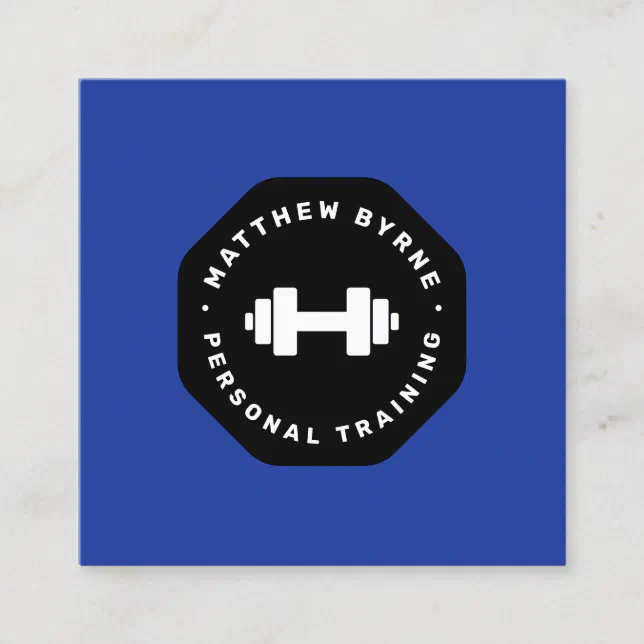 Personal Trainer Training Blue Emblem Square Business Card | Zazzle