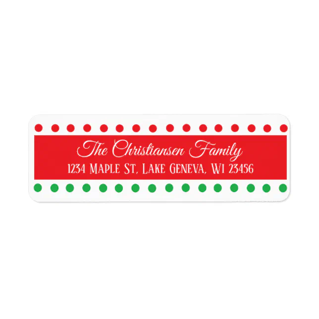 Personalied Christmas Red and Green Polka Dots Label | Zazzle