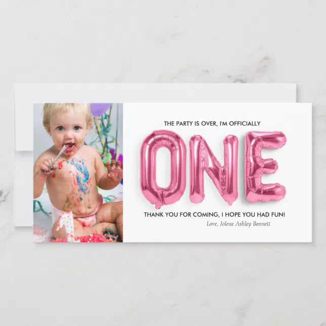 Personalised 1st Birthday Thank You Card | Zazzle