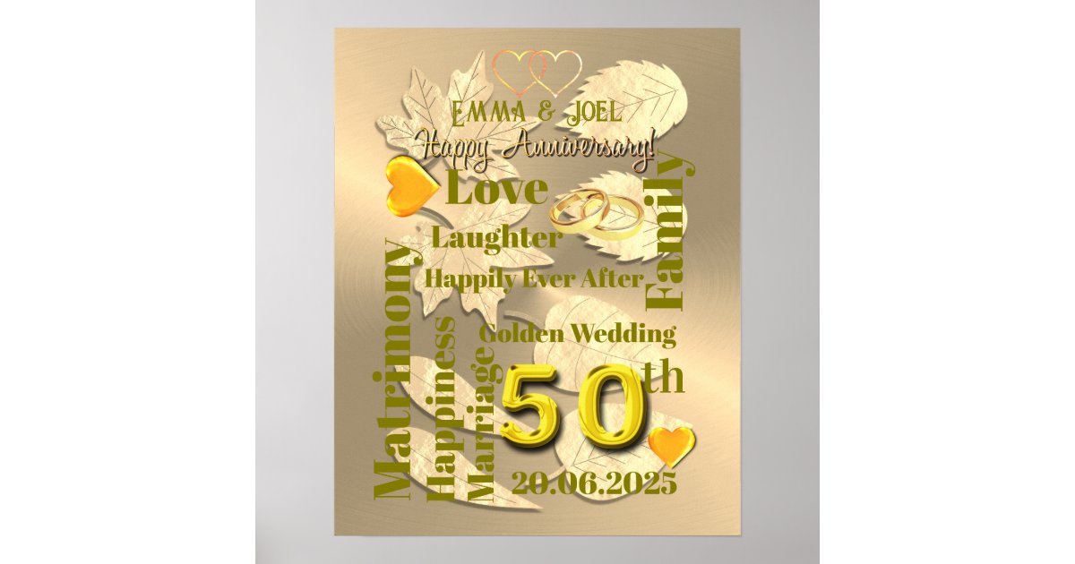 Personalised 50th Gold Wedding Anniversary Poster | Zazzle