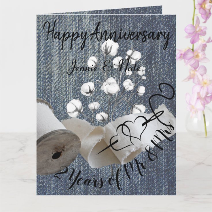 Personalised Cotton 2nd Year Wedding Anniversary Card | Zazzle