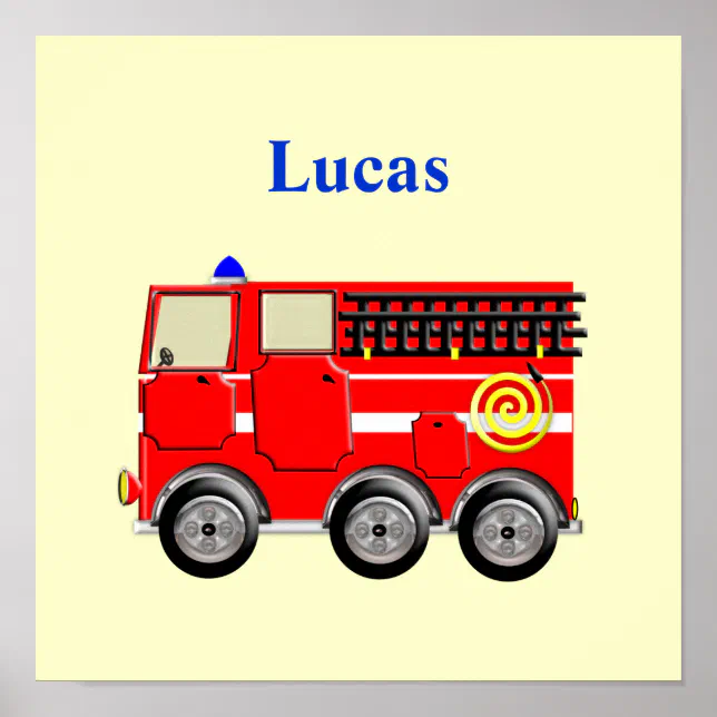 Personalised Fire Engine Boy's Cute Poster Print | Zazzle