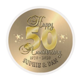 Personalised Gold 50th Anniversary Cupcake Toppers Edible Frosting ...